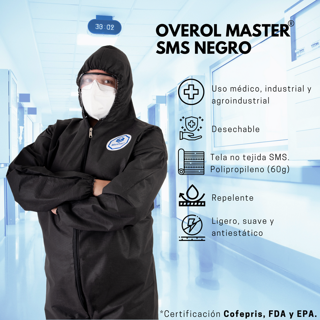 Overol Desechable Negro Grado Hospitalario | Overol Master – Overol Master®